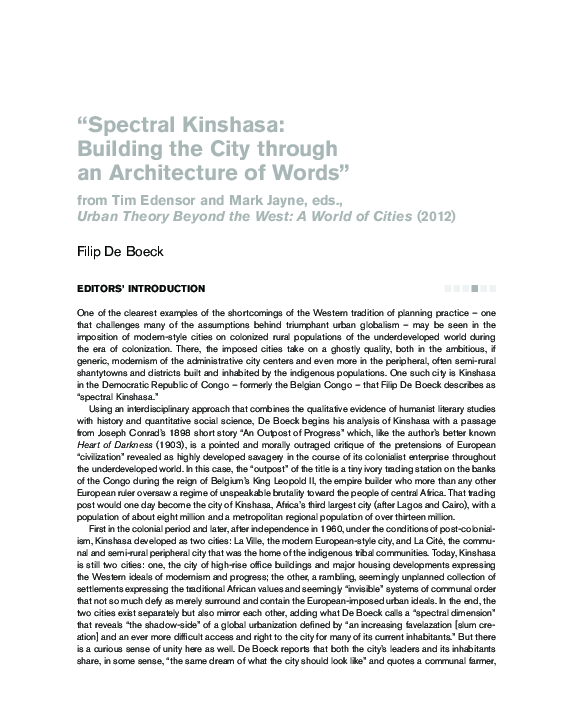 (PDF) Filip De Boeck (2020) "Spectral Kinshasa: Building the City ...