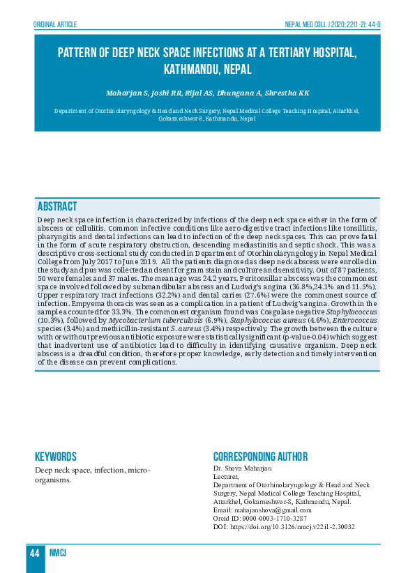 (PDF) Pattern of deep neck space infections at a tertiary hospital ...