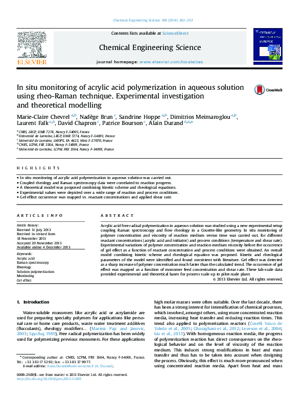 (PDF) In situ monitoring of acrylic acid polymerization in aqueous ...