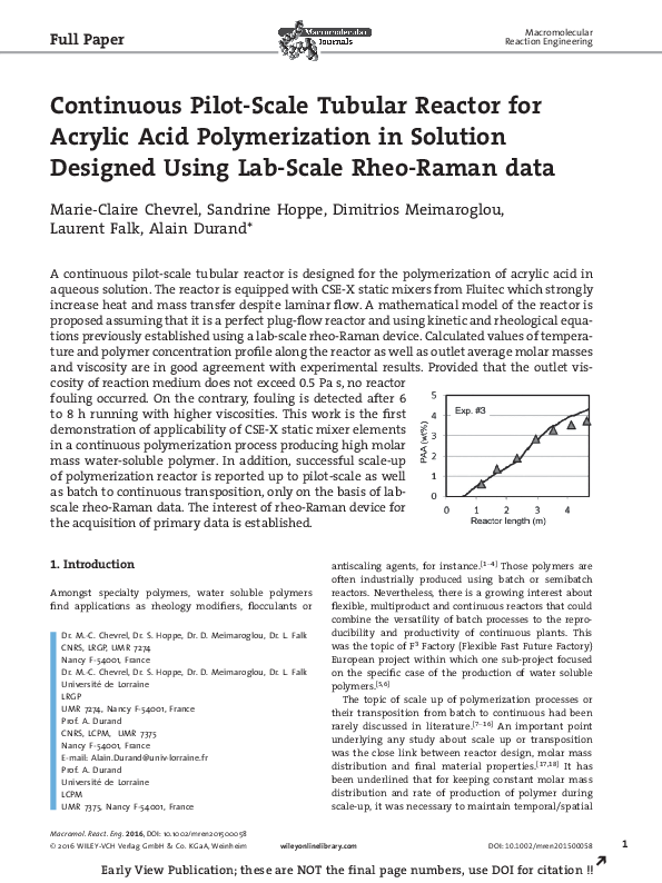 (PDF) Continuous Pilot‐Scale Tubular Reactor for Acrylic Acid ...