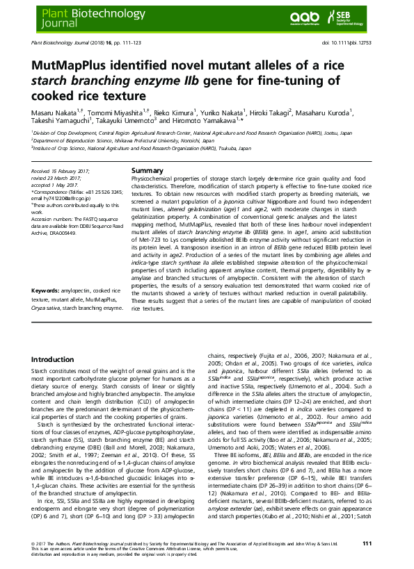 (PDF) MutMapPlus identified novel mutant alleles of a rice starch ...