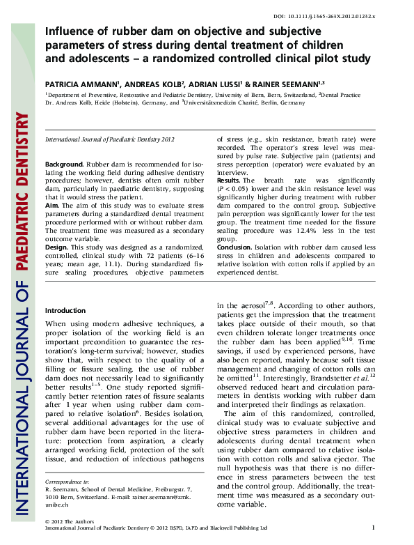 (PDF) Influence of rubber dam on objective and subjective parameters of ...