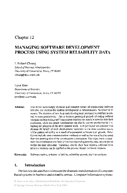 (PDF) Managing Software Development Process Using System Reliability Data
