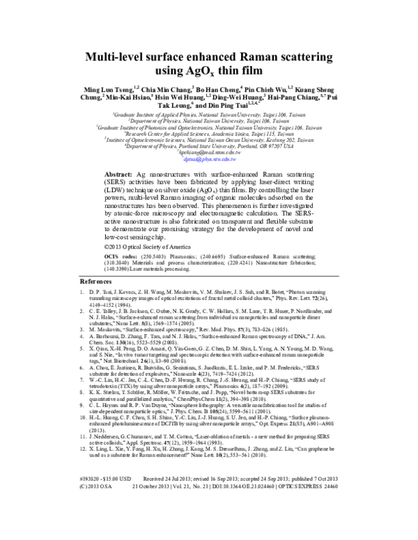 (PDF) Multi-level surface enhanced Raman scattering using AgO_x thin film