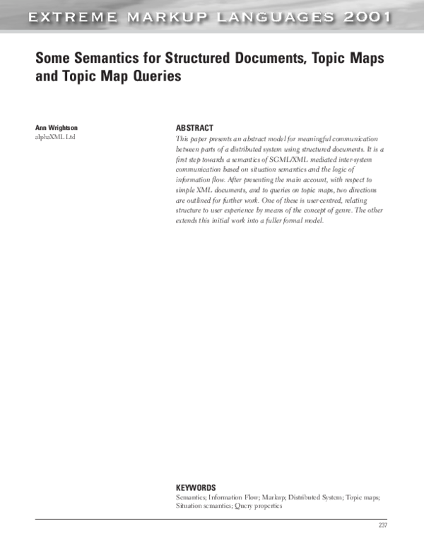 (PDF) Some semantics for structured documents, topic maps and topic map queries | Ann Wrightson ...