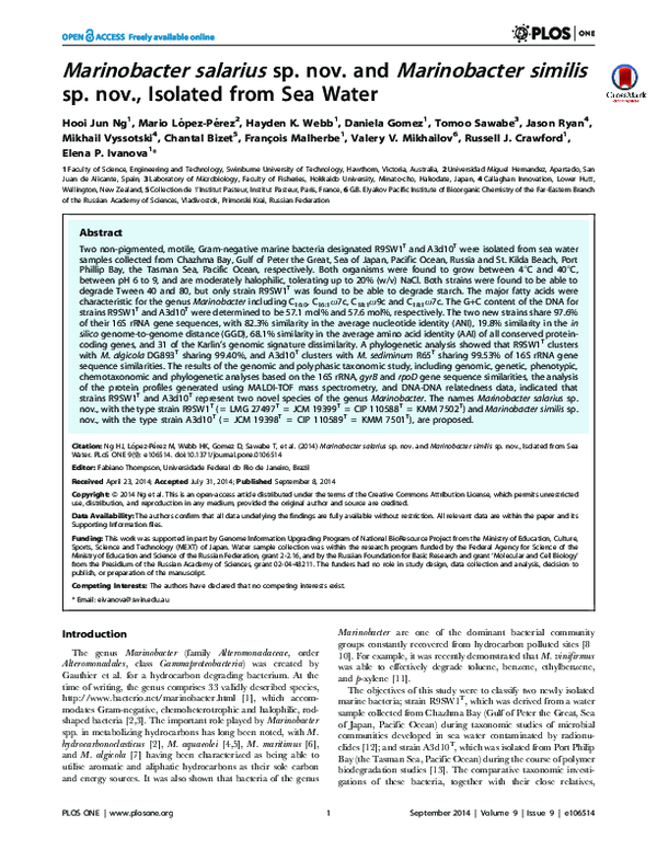(PDF) Marinobacter salarius sp. nov. and Marinobacter similis sp. nov ...