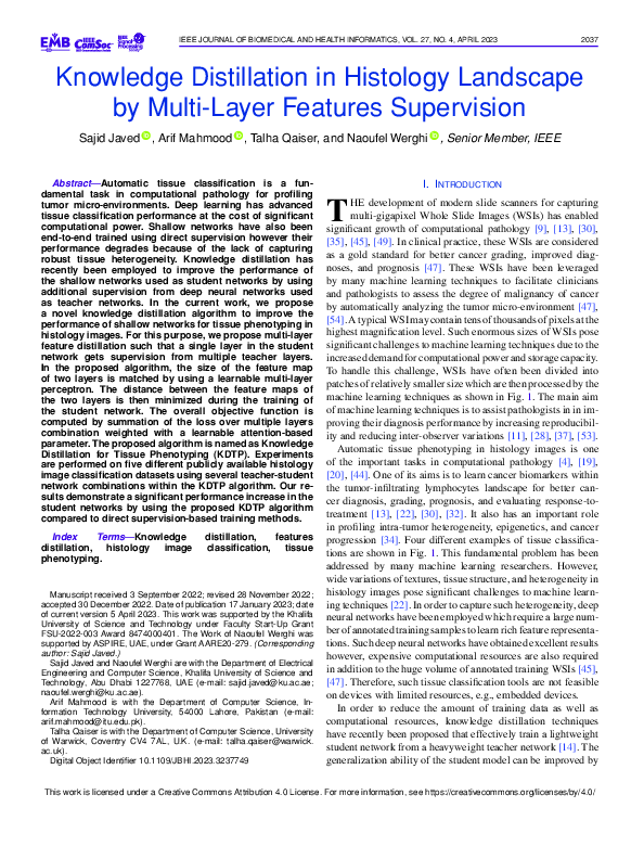 (PDF) Knowledge Distillation in Histology Landscape by Multi-Layer Features Supervision | Sajid ...