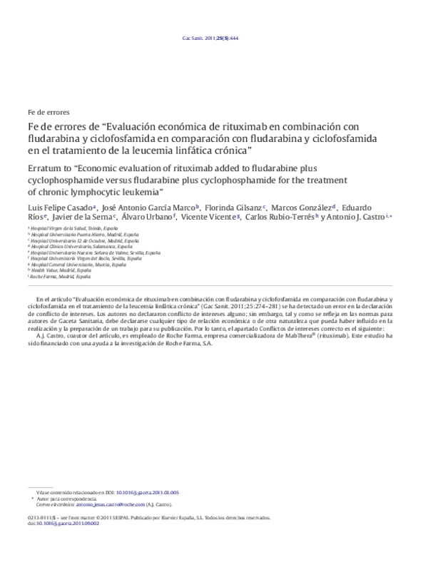 (PDF) Fe de errores de “Evaluación económica de rituximab en ...