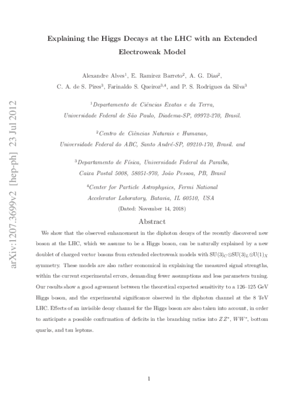 (PDF) Explaining the Higgs decays at the LHC with an extended ...