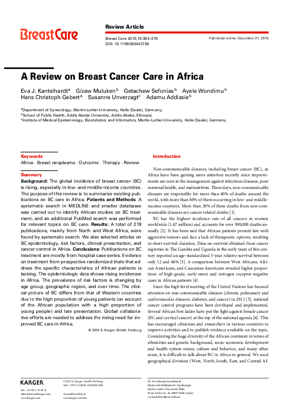 (PDF) A Review on Breast Cancer Care in Africa