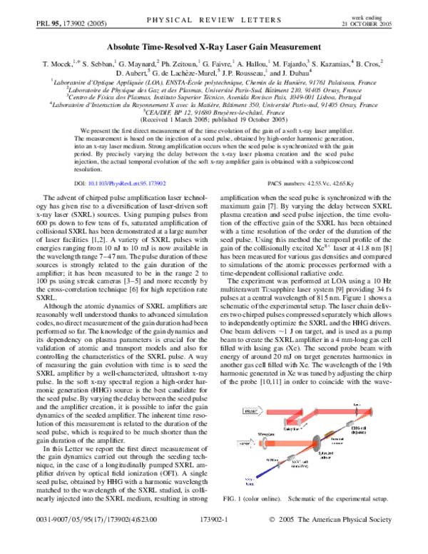 (PDF) Absolute Time-Resolved X-Ray Laser Gain Measurement