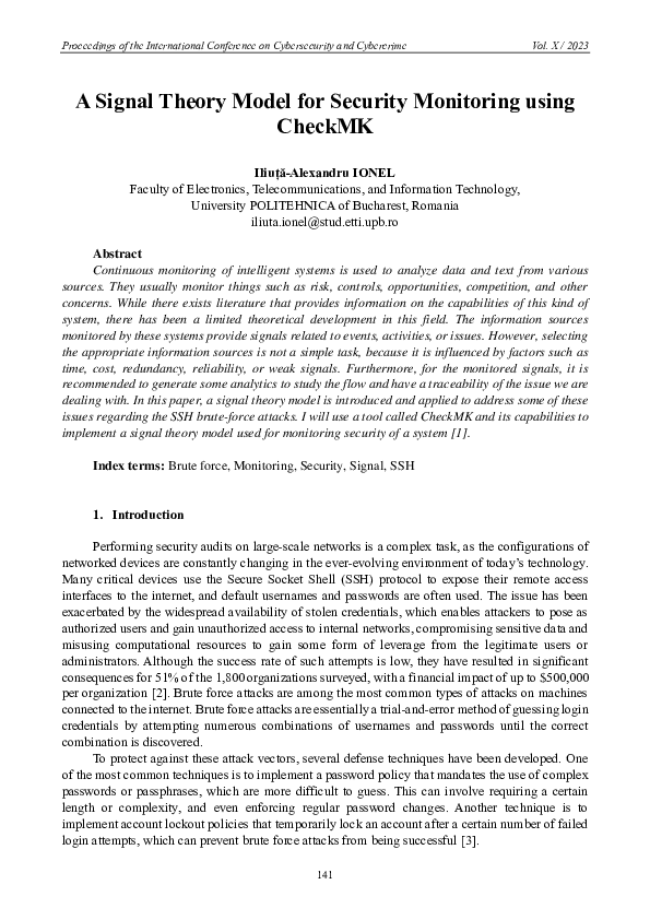 (PDF) A Signal Theory Model for Security Monitoring using CheckMK