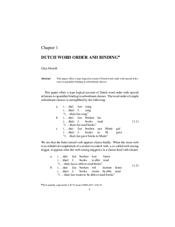 (PDF) Dutch word order and binding