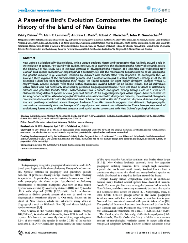 (PDF) A Passerine Bird's Evolution Corroborates the Geologic History of ...