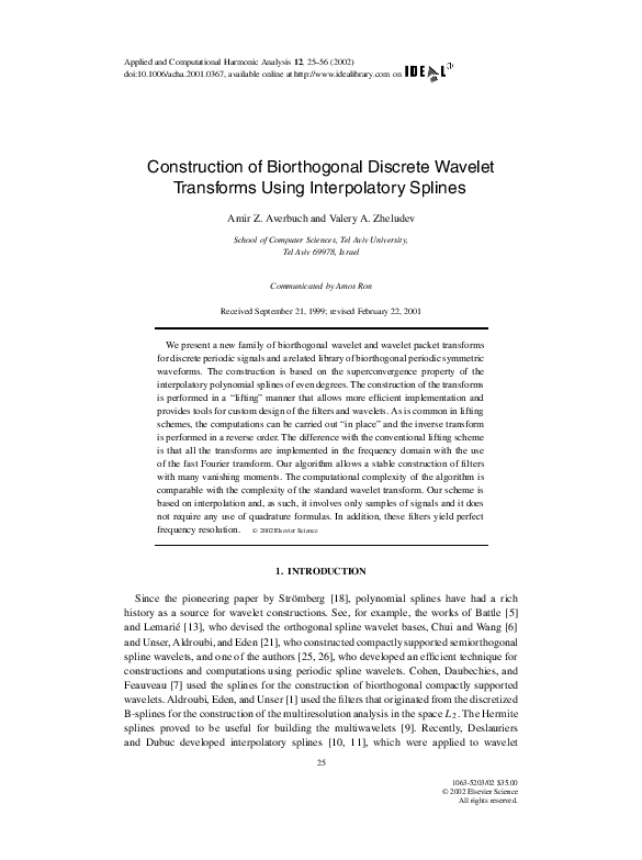 (PDF) Construction of Biorthogonal Discrete Wavelet Transforms Using Interpolatory Splines ...