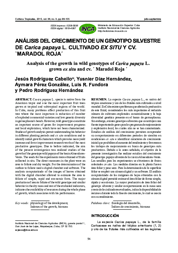 (PDF) Analysis of the growth in wild genotypes of Carica papaya L ...