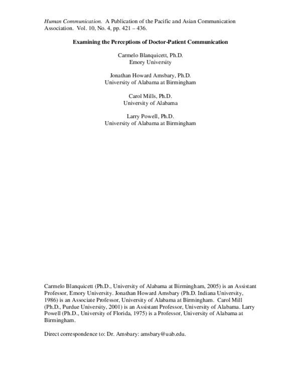 (PDF) Examining the perceptions of doctor-patient communication