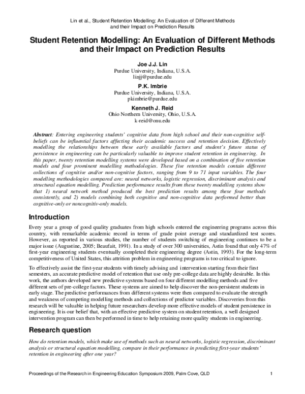 (PDF) Student Retention Modelling: An Evaluation of Different Methods ...