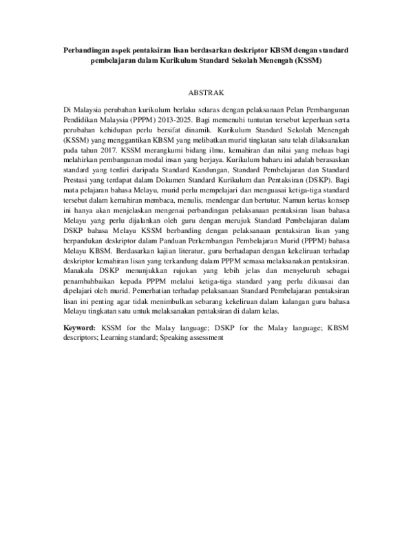 (PDF) Perbandingan aspek pentaksiran lisan berdasarkan deskriptor KBSM ...