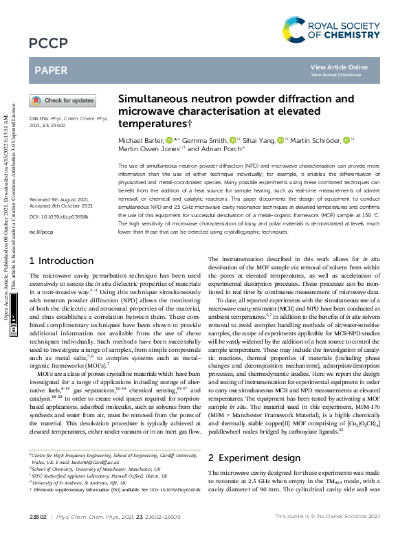 (PDF) Simultaneous Neutron Powder Diffraction and Microwave ...