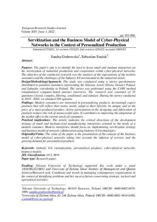 (PDF) Servitization and the Business Model of Cyber-Physical Networks in the Context of ...