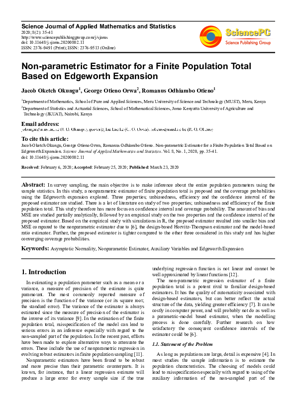 Pdf Non Parametric Estimator For A Finite Population Total Based On Edgeworth Expansion