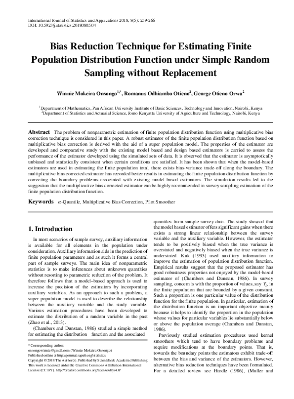 Pdf Bias Reduction Technique For Estimating Finite Population