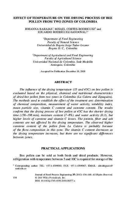 (PDF) Effect of Temperature on the Drying Process of Bee Pollen from ...