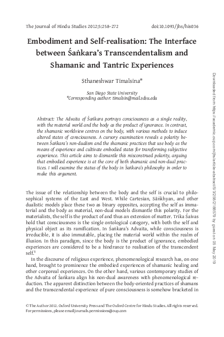 (PDF) Embodiment and Self-realisation: The Interface between Sankara's ...