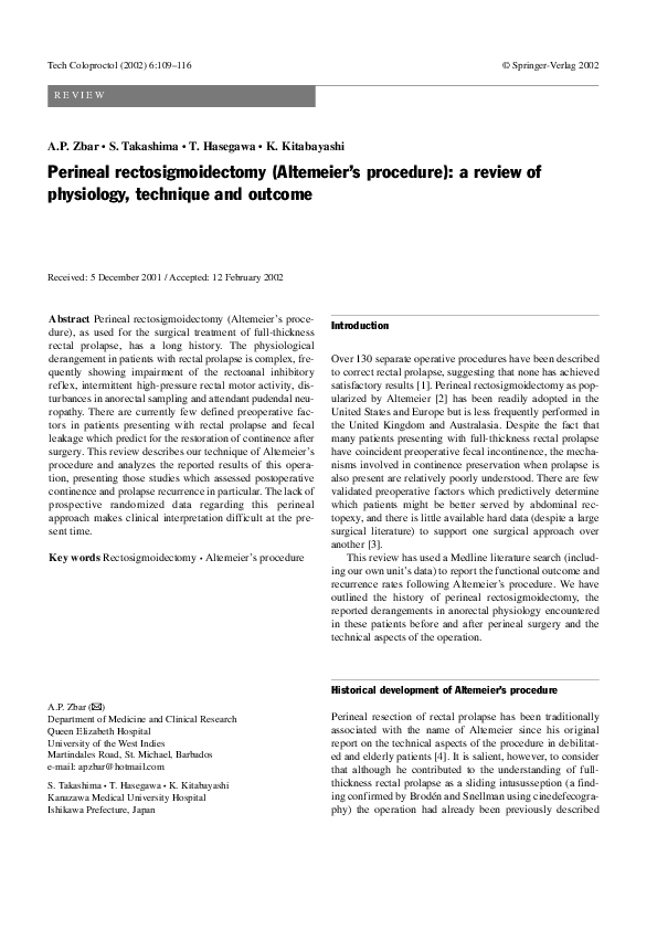 (PDF) Perineal rectosigmoidectomy (Altemeier's procedure): a review of ...