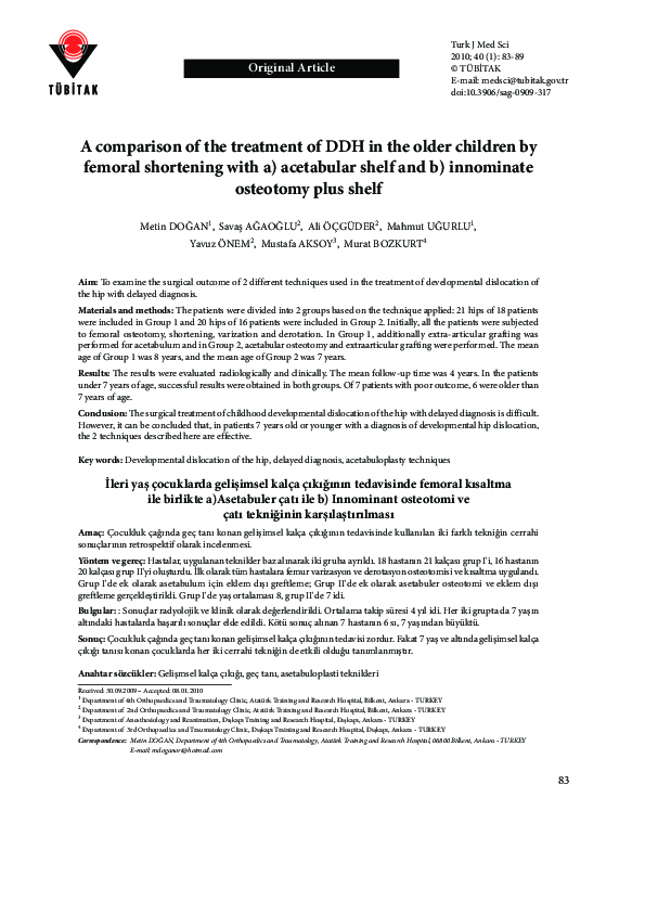 (PDF) A comparison of the treatment of DDH in the older children by ...