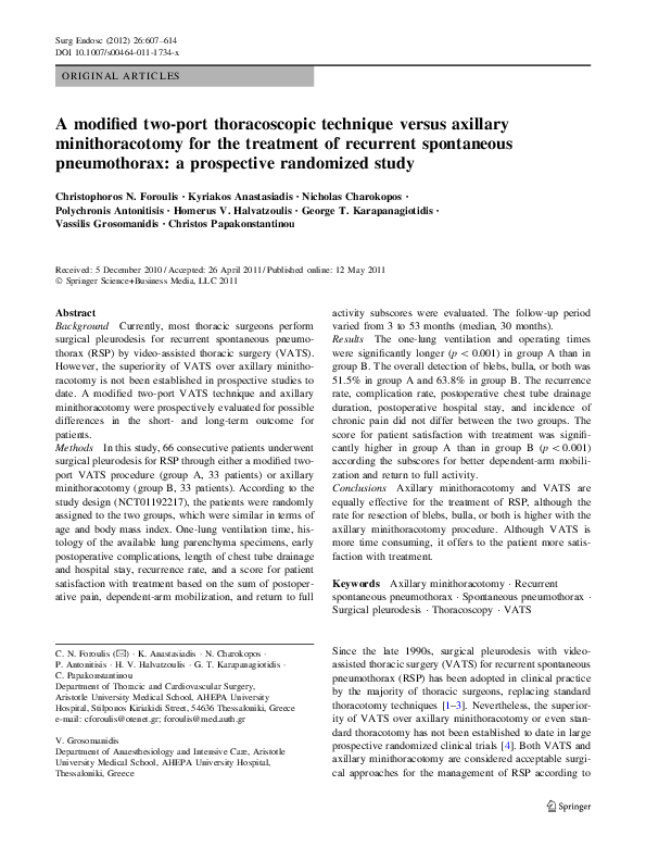 (PDF) A modified two-port thoracoscopic technique versus axillary ...