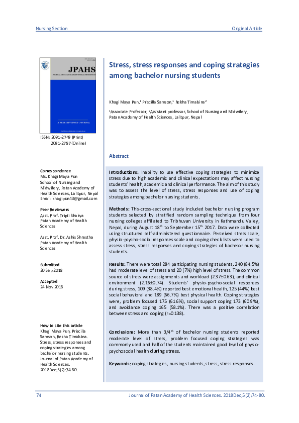 (PDF) Stress, stress responses and coping strategies among bachelor nursing students