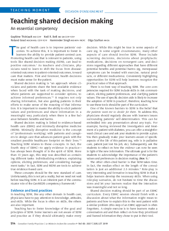 (PDF) Teaching shared decision making: An essential competency