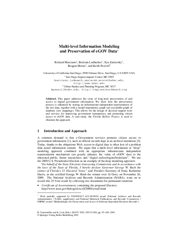(PDF) Multi-level Information Modeling and Preservation of eGOV Data