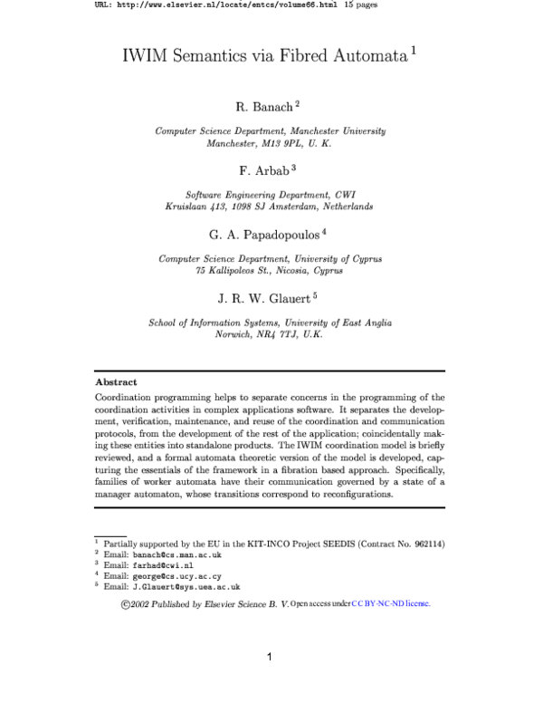 (PDF) IWIM Semantics via Fibred Automata