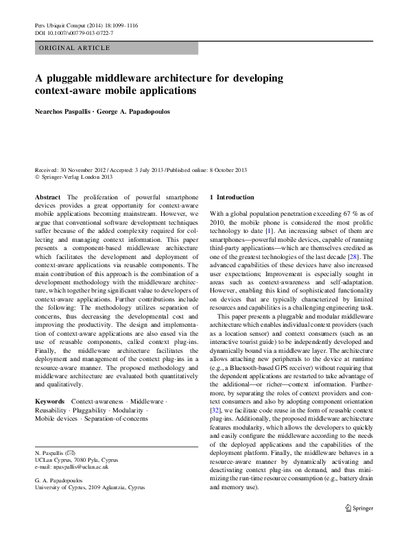 (PDF) A pluggable middleware architecture for developing context-aware mobile applications ...