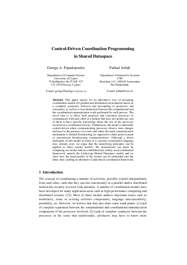 (PDF) Control-driven coordination programming in shared dataspace