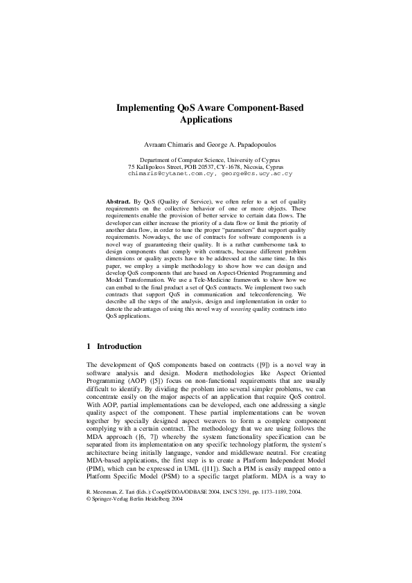 (PDF) Implementing QoS Aware Component-Based Applications | George A . Papadopoulos - Academia.edu