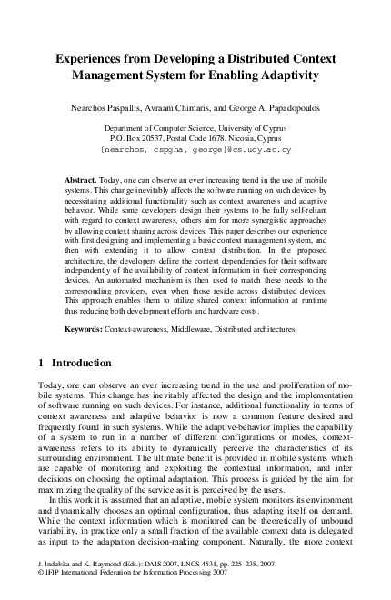 (PDF) Experiences from Developing a Distributed Context Management System for Enabling Adaptivity