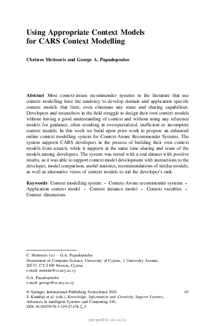 (PDF) Using Appropriate Context Models for CARS Context Modelling