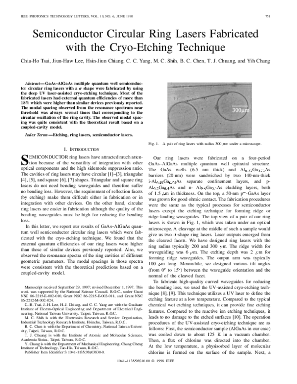 (PDF) Semiconductor circular ring lasers fabricated with the cryo ...