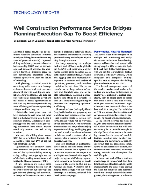 (PDF) Technology Update: Well Construction Performance Service Bridges ...