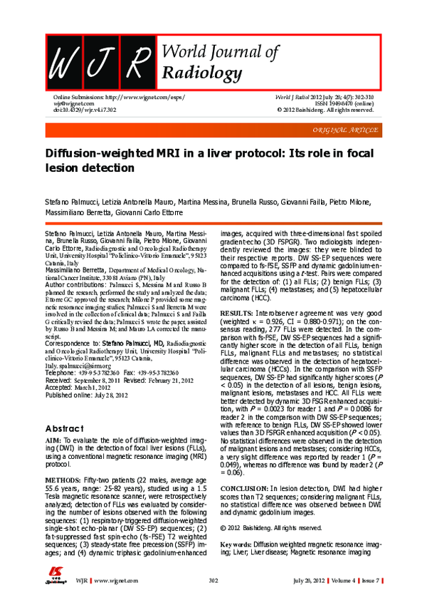 (PDF) Diffusion-weighted MRI in a liver protocol: Its role in focal lesion detection