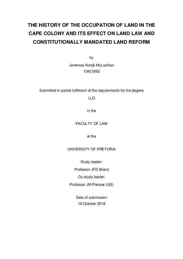 (PDF) The History of the Occupation of Land in the Cape Colony and Its ...