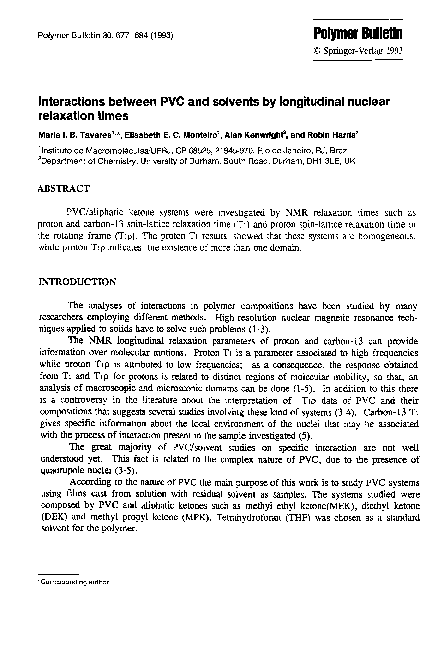 (PDF) Interactions between PVC and solvents by longitudinal nuclear ...