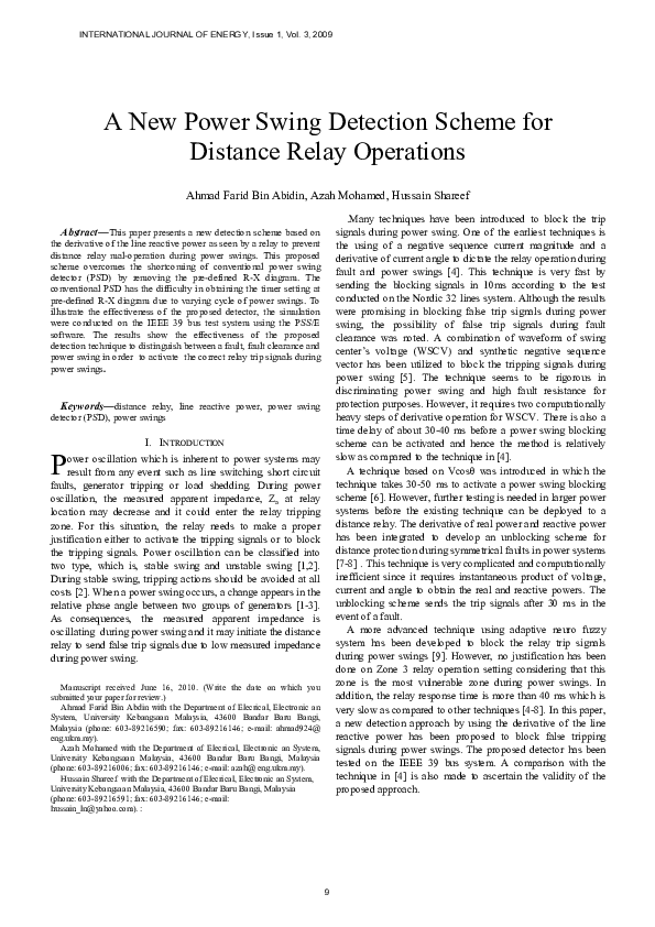 (PDF) A New Power Swing Detection Scheme for Distance Relay Operations