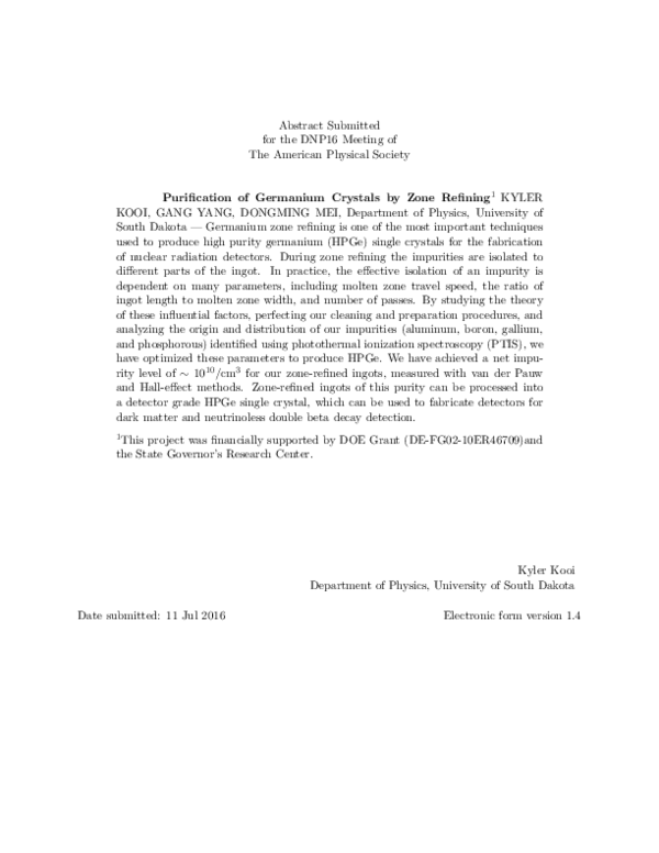 (PDF) Purification of Germanium Crystals by Zone Refining | Dongming ...