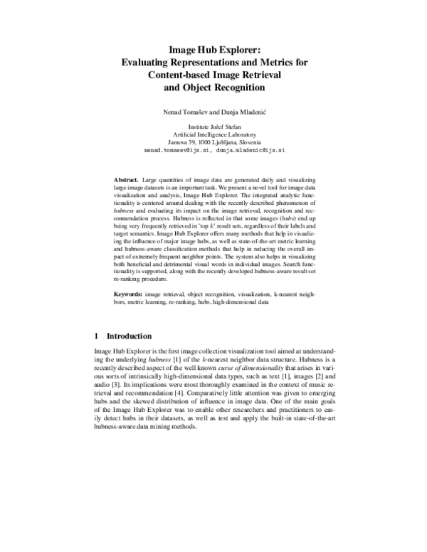(PDF) Image hub explorer: evaluating representations and metrics for content-based image ...