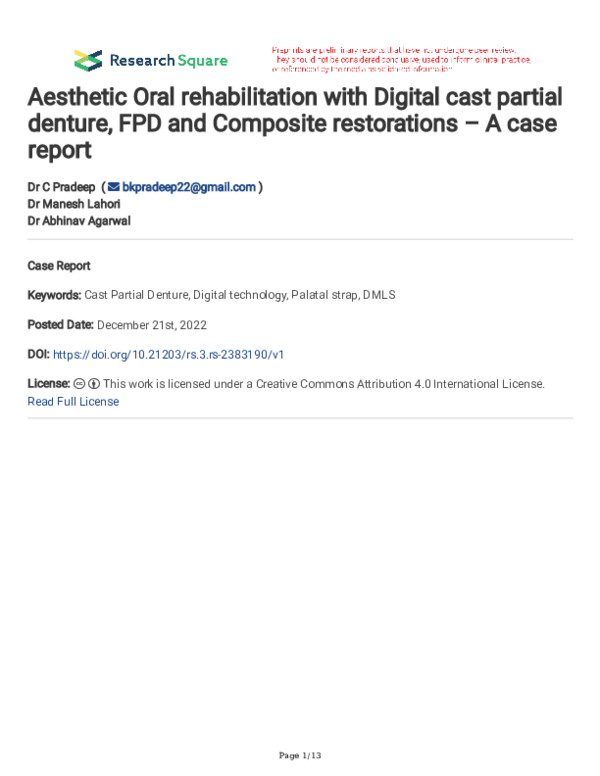 (PDF) Aesthetic Oral rehabilitation with Digital cast partial denture ...